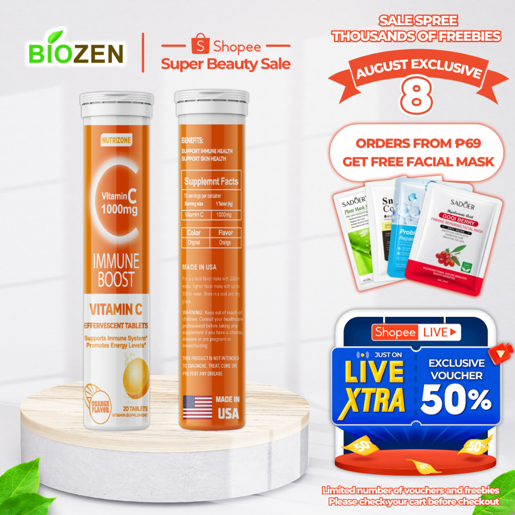 Vitamin C Effervescent Tablet 1000mg Immune Boost Support Immune System Dietary Supplement ...
