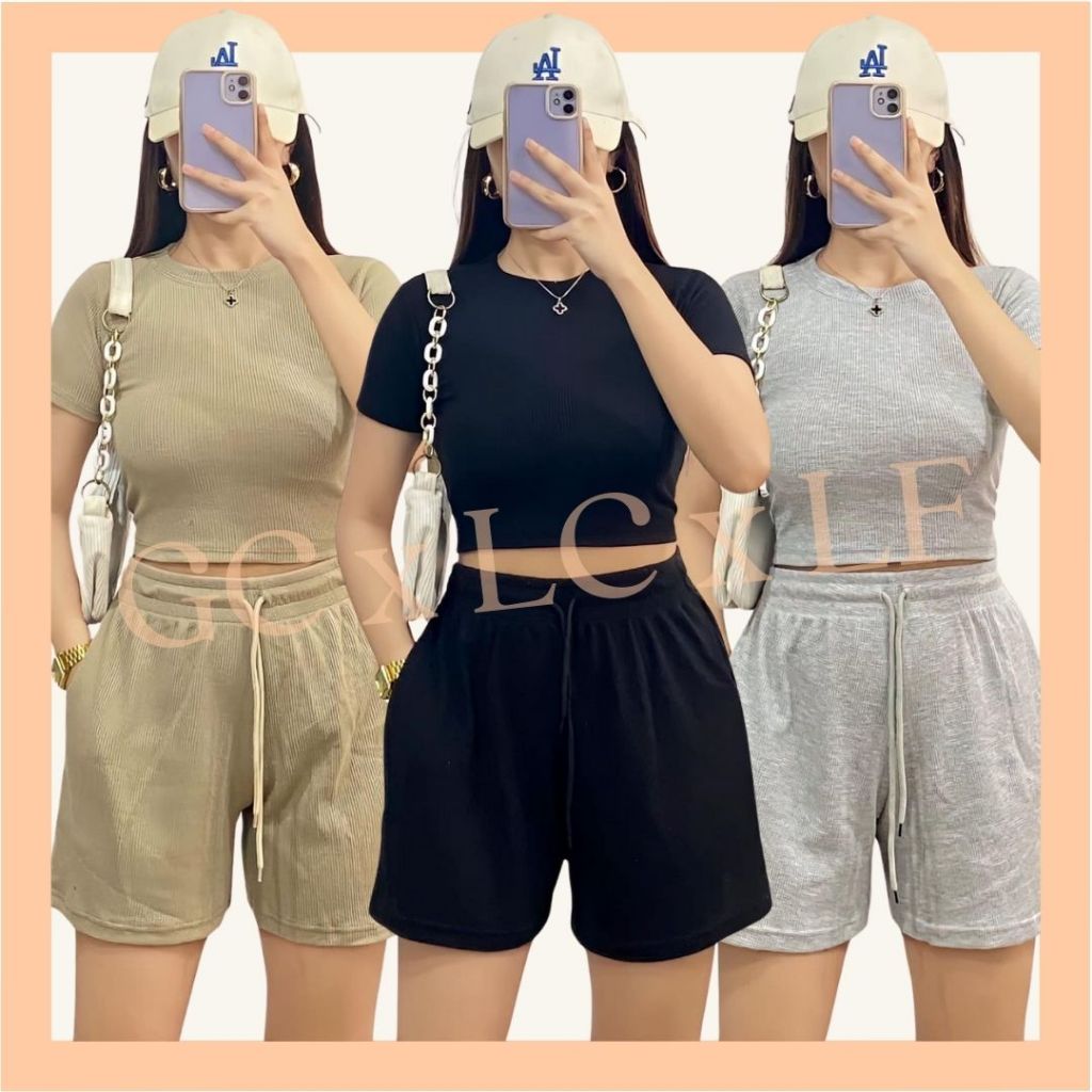CASSEY Terno Basic Sleeve Croptop | 2 Sides Pocket Garterized Highwaist ...