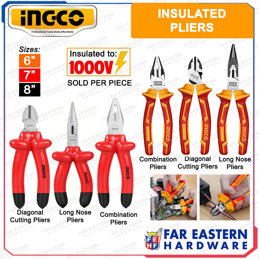 INGCO Insulated Pliers Combination | Cutting | Cutter | Long Nose 6 ...