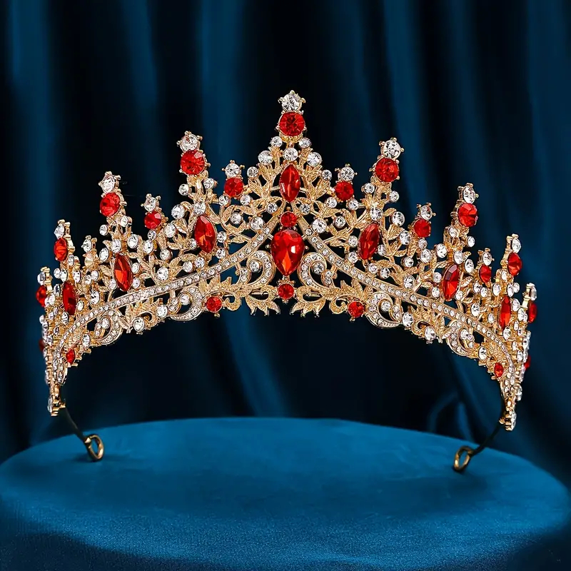 Luxurious Rhinestone Pageant Crown Black Red Tiara Hairband for Bridal ...