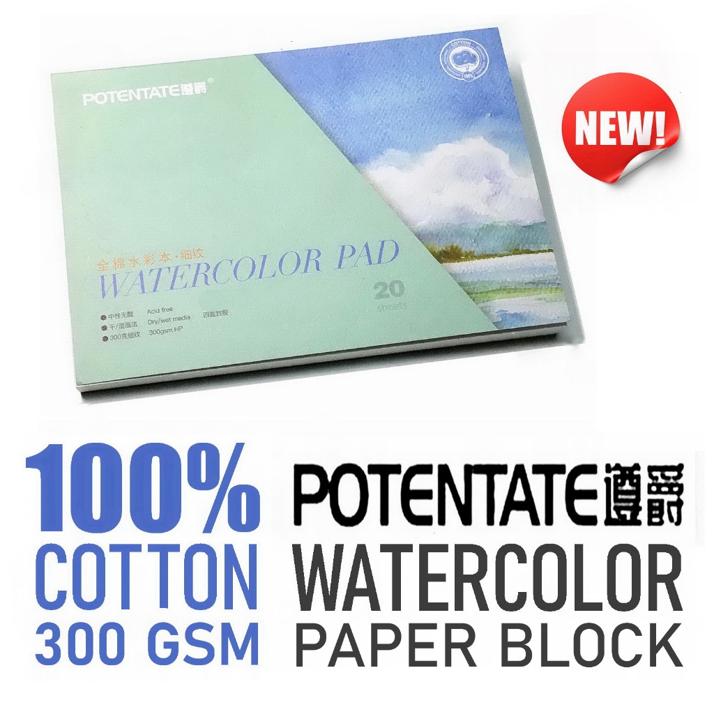 POTENTATE 100% Cotton Watercolor Paper PAD/BLOCK 300gsm, 20 Shts HOT ...