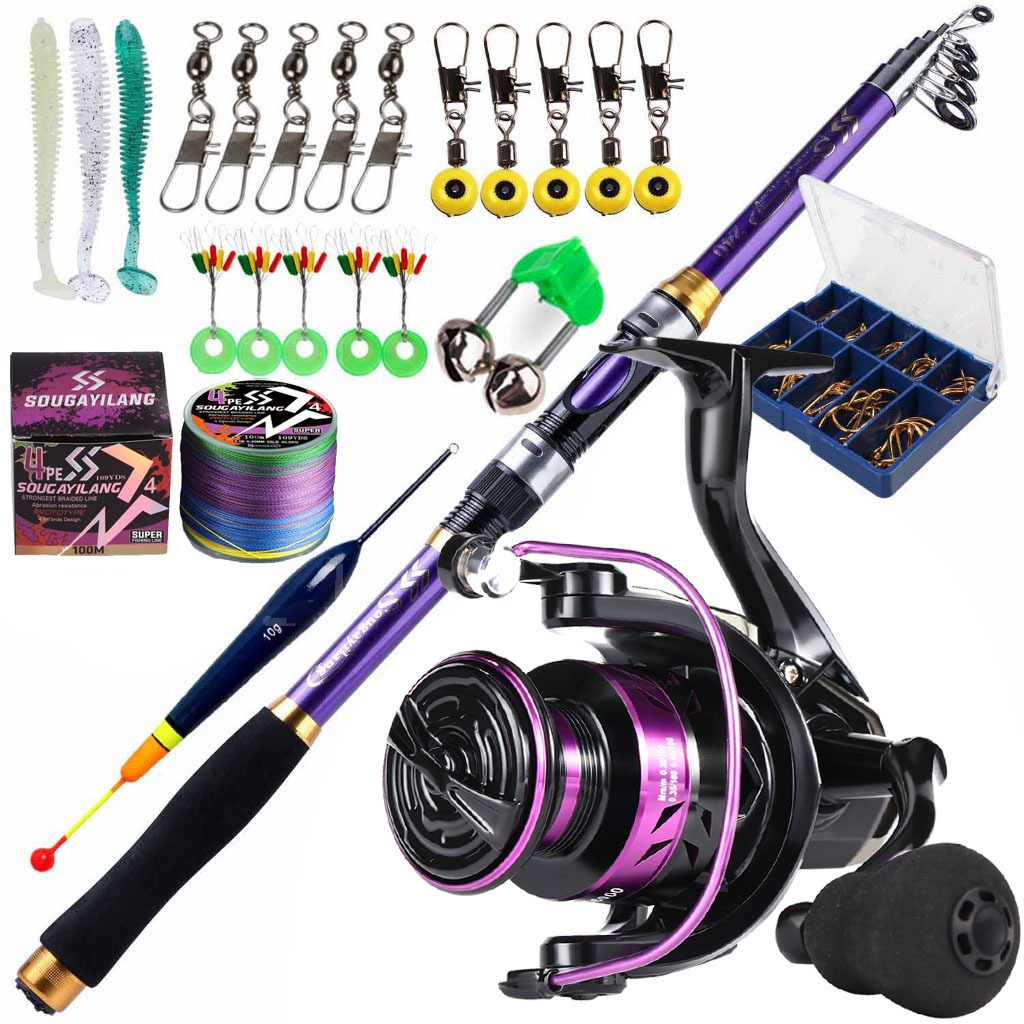 Full Set Spinning Fishing Rod and Reel Telescopic Carbon 1.8/2.7m ...