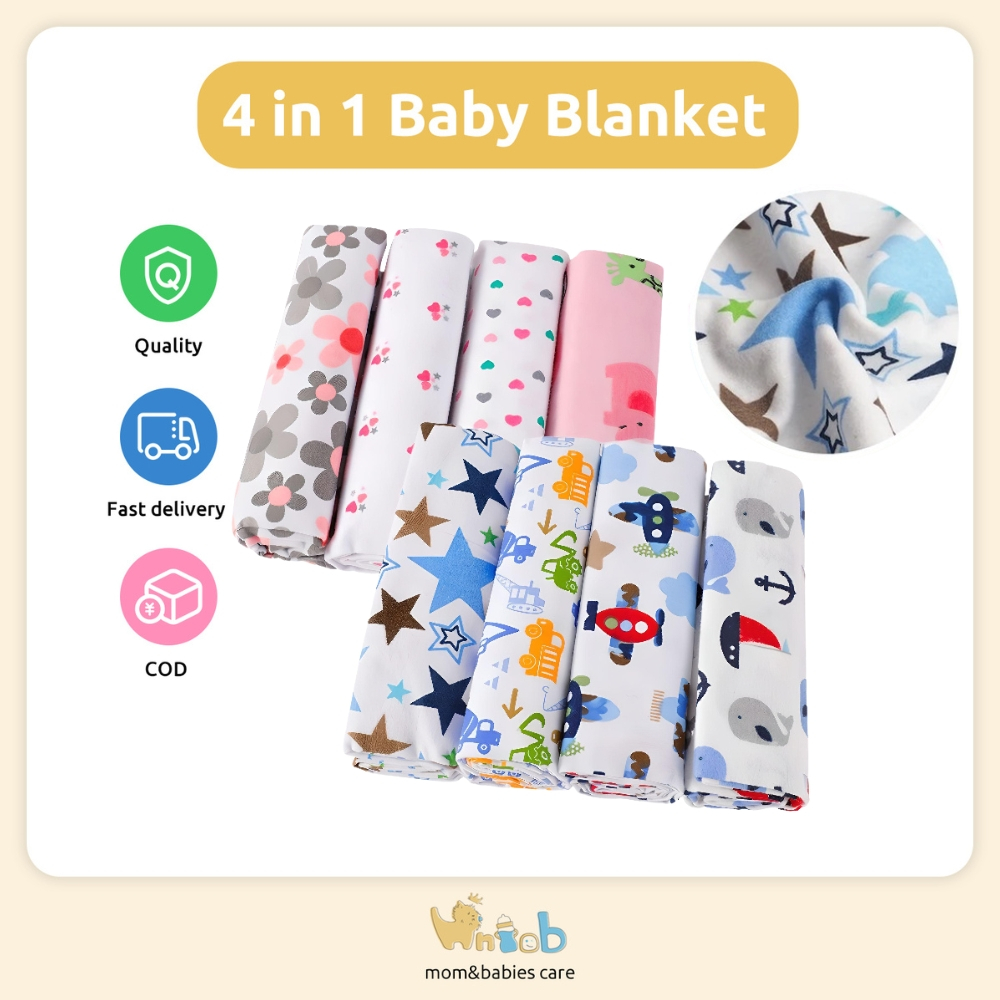 Hntob 76*76cm 4 in 1 Baby Receiving Blanket Cotton Swaddle Flannel ...