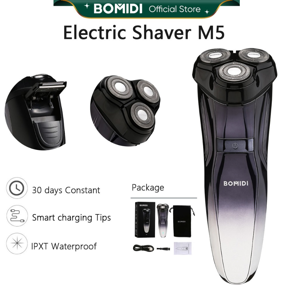 BOMIDI Electric Shaver 3D Roating Razors Beard Trimmer USB Type C ...