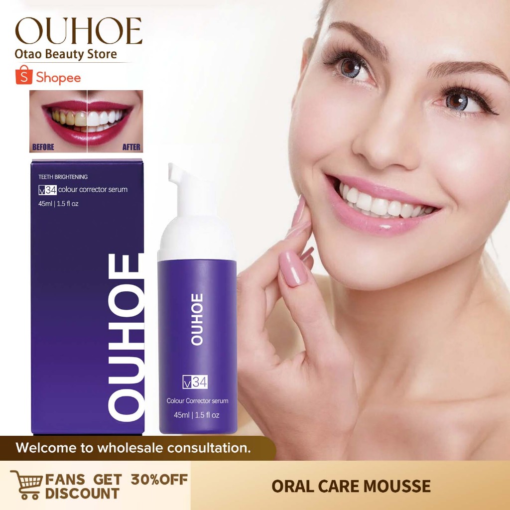 OUHOE Teeth Whitening Mousse 45ml V34 Color Corrector Dental Plaque Stains Decay Yellowing ...