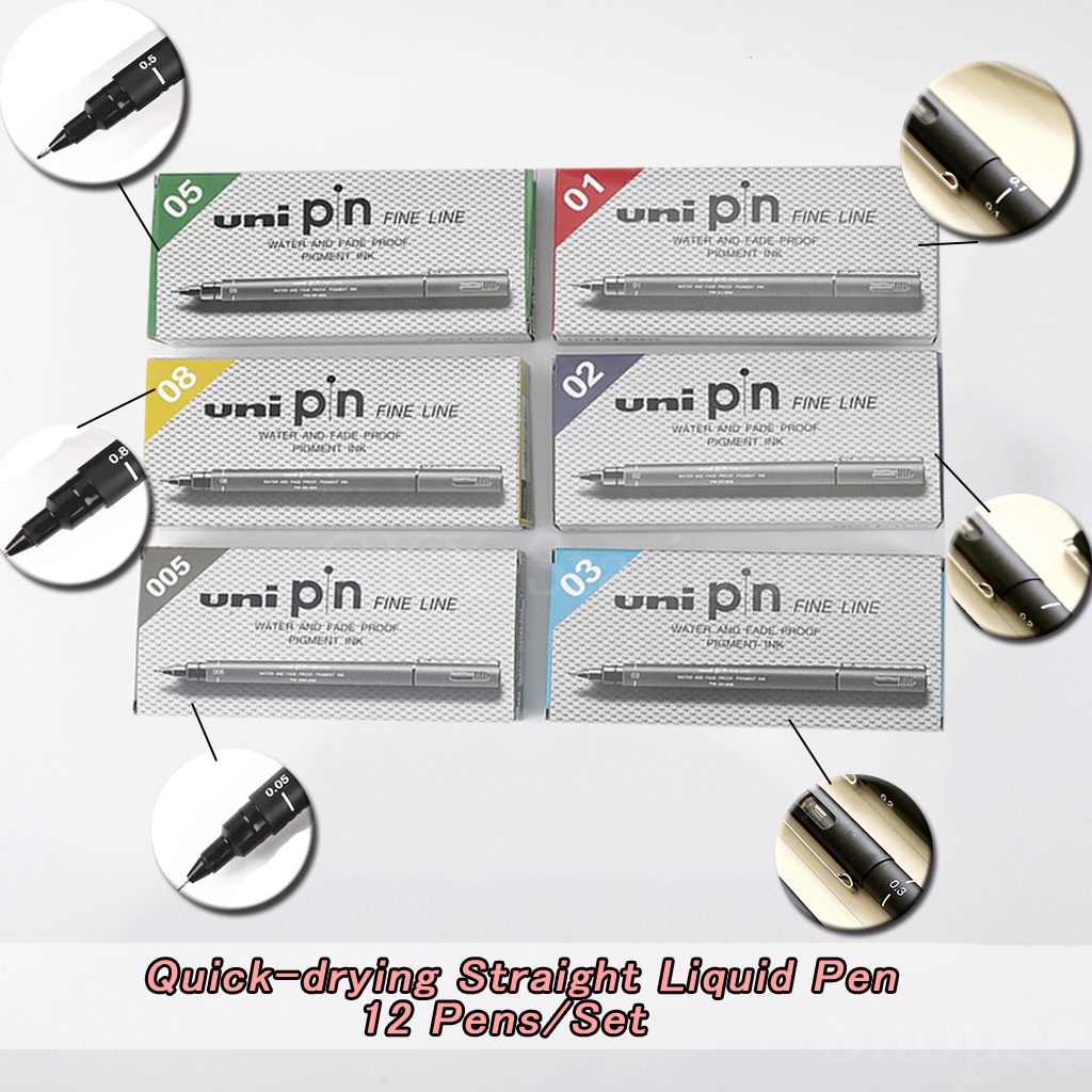 12pcs 0.5mm Technical Unipin Pen Drawing Pen Liner Pen Engineering ...