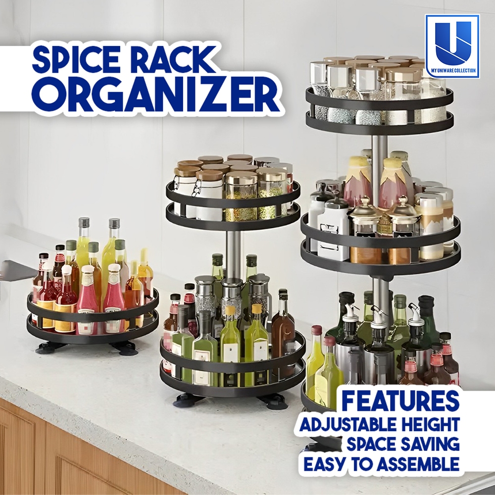 1/2/3 Tier 360° Rotating Spice Rack Rotatable Steel Kitchen Seasoning ...