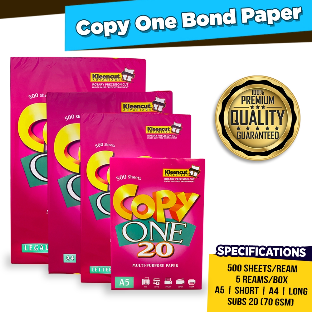Copy One Bond Paper White Short | Long | A4 Size & A5 Size 70Gsm (500 ...