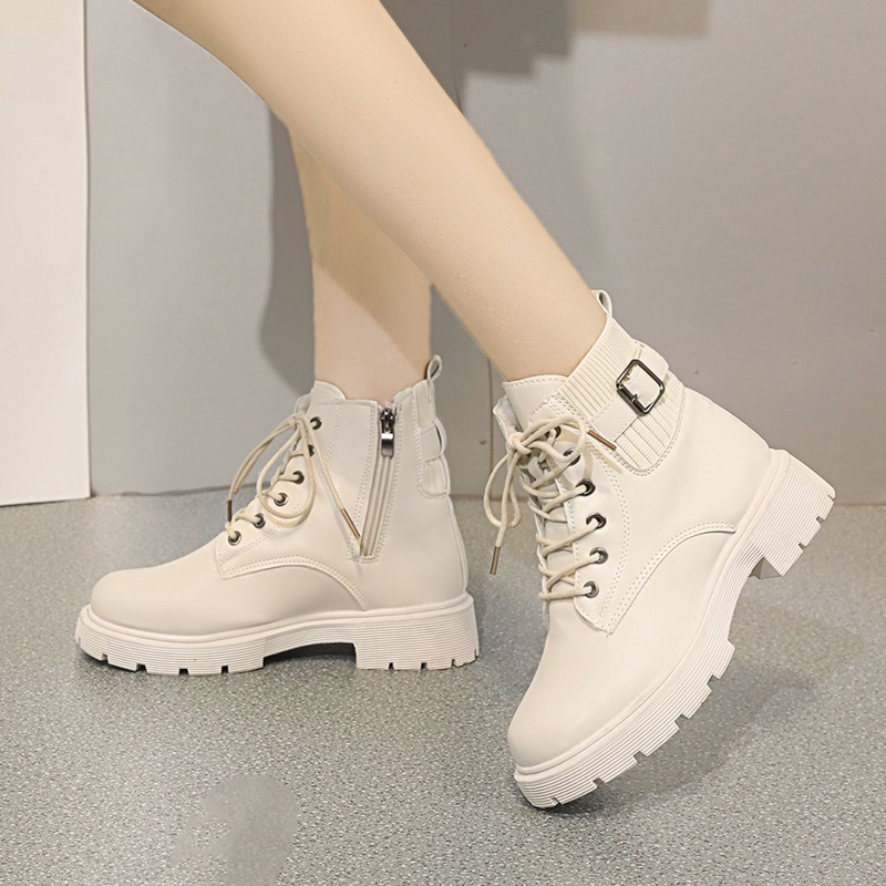 Korean Fashion Women's Ankle Boots Thick Sole Lace Up Martin Boots ...