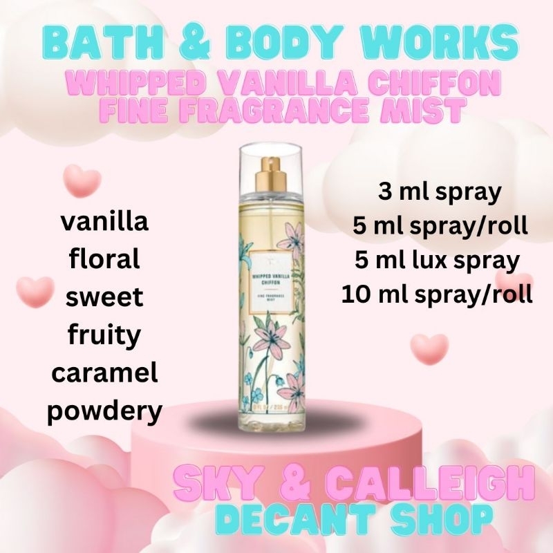 Sample Bottles Authentic Bath & Body Works Whipped Vanilla Chiffon Mist 3-10ml | Shopee Philippines