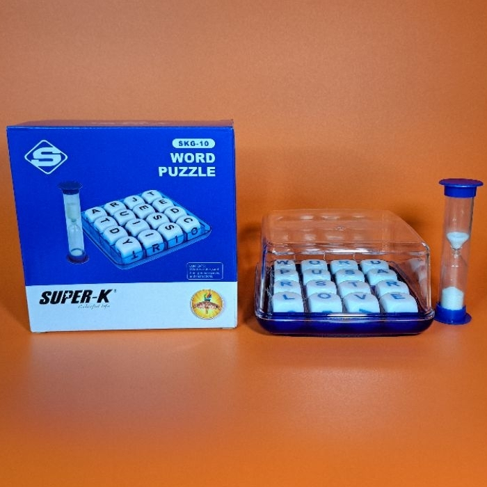 SUPER-K Word Puzzle w/ Sand Timer - 4x4 Grid, 16 Letter Cubes, Classic ...