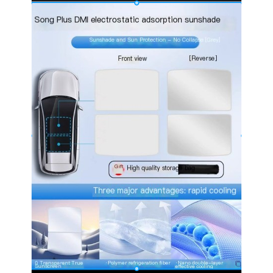 For BYD SONG PLUS EV DMi 2022 2023 2024 Car Electrostatic Adsorption Sunroof Sunshade Heat ...