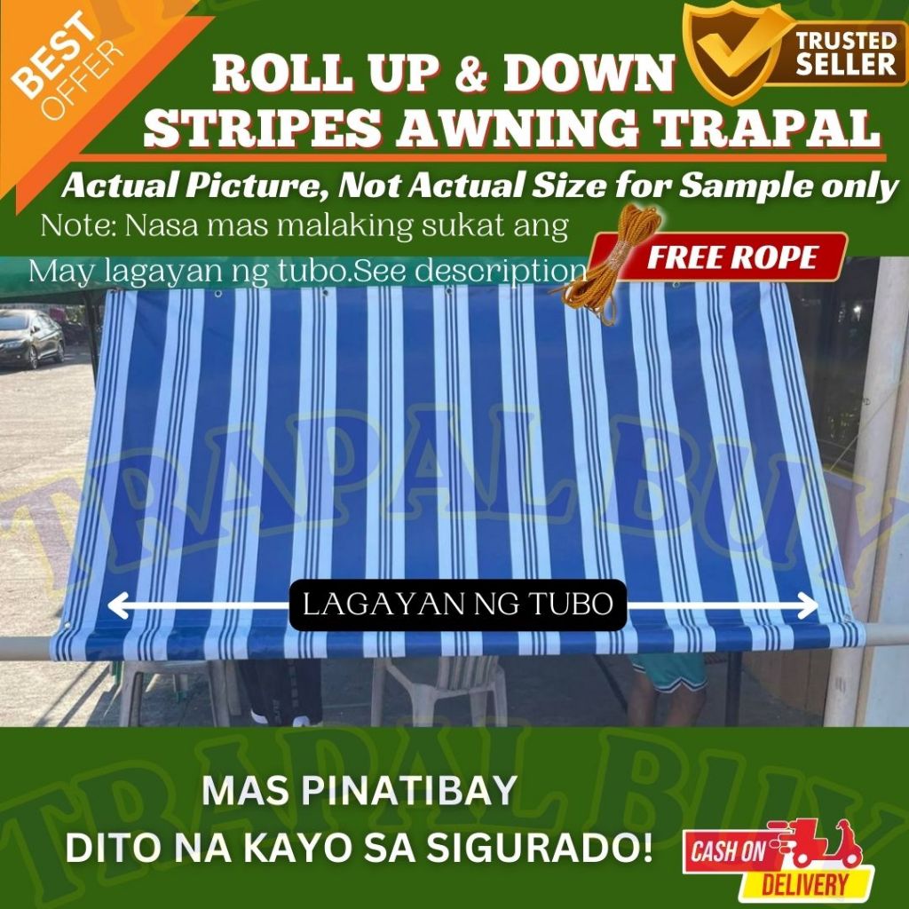 8ft x 12ft STRIPES AWNING CANOPY WITH SCALLOP DESIGN TOLDA LONA TRAPAL ...
