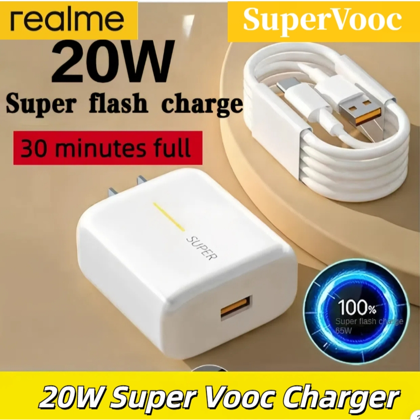 realme Original SUPER VOOC Charger 20W Super Flash charging Type C ...