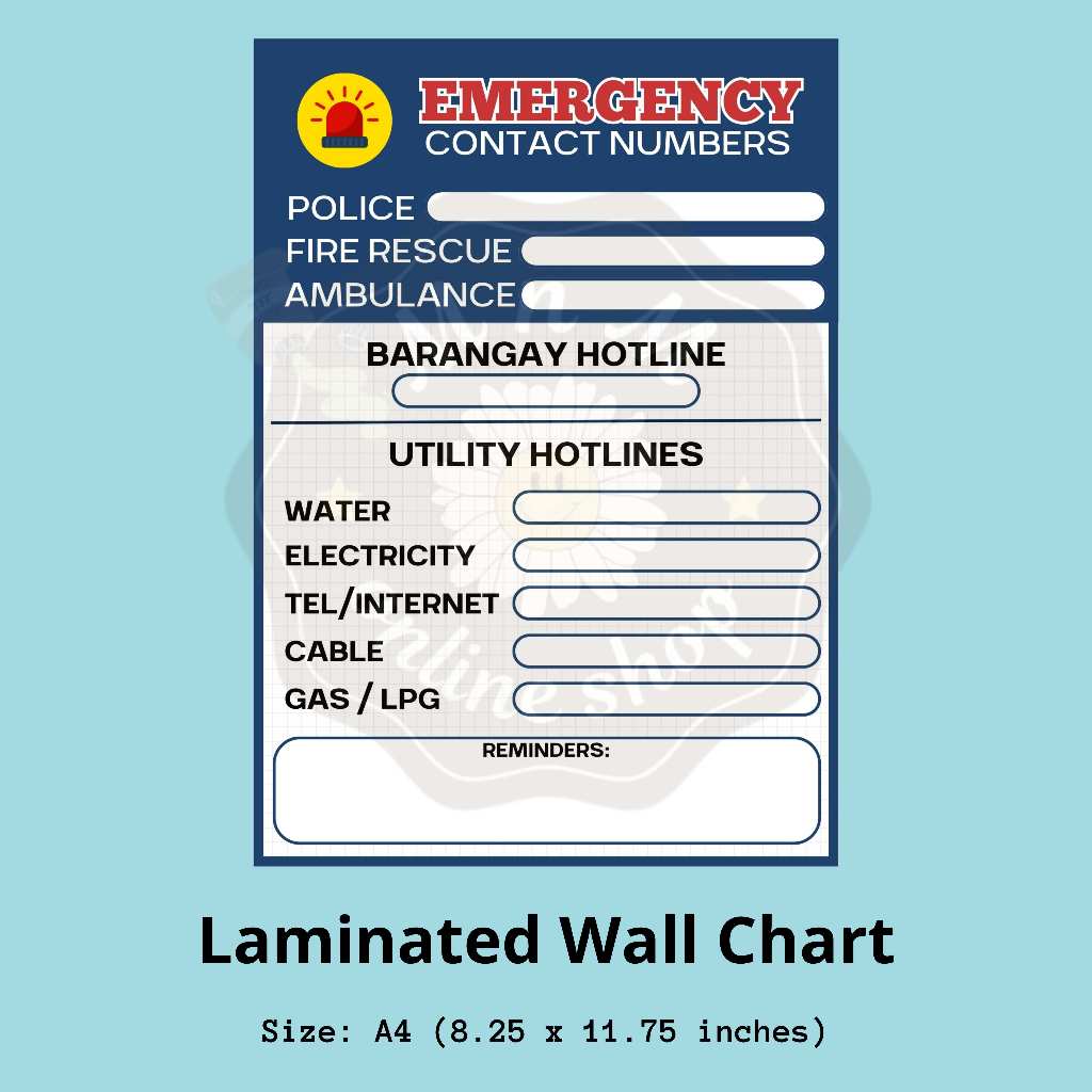 A4 LAMINATED WALL CHART EMERGENCY HOTLINE (BLUE) | Shopee Philippines