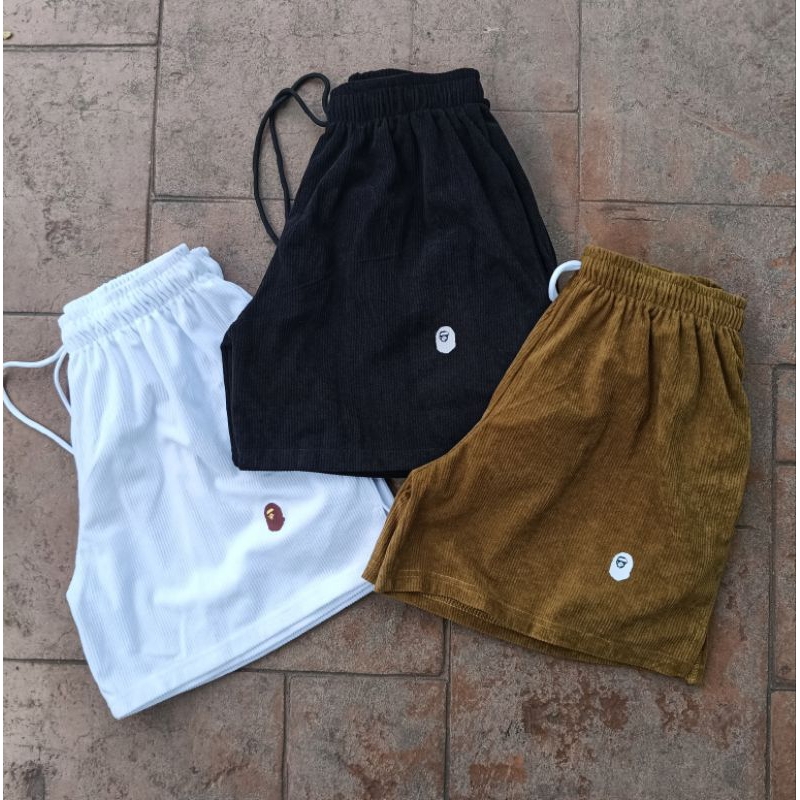 BAPESTA Premium Corduroy Short with Minimal Print Bathing Ape Above the ...