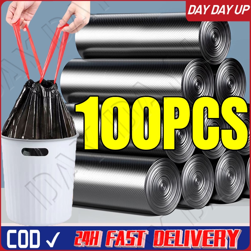 Drawstring Trash bag Garbage bag 100pcs Thickened kitchen Garbage Bag ...