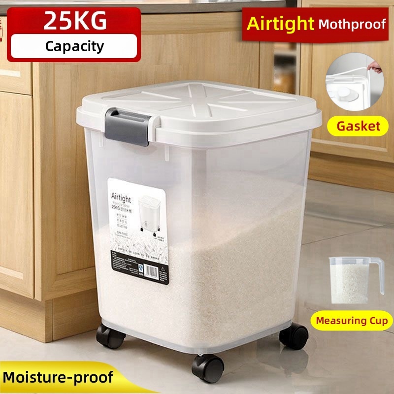 Rice Dispenser 25Kg Cereal Flour Rice Storage Box Airtight Food ...