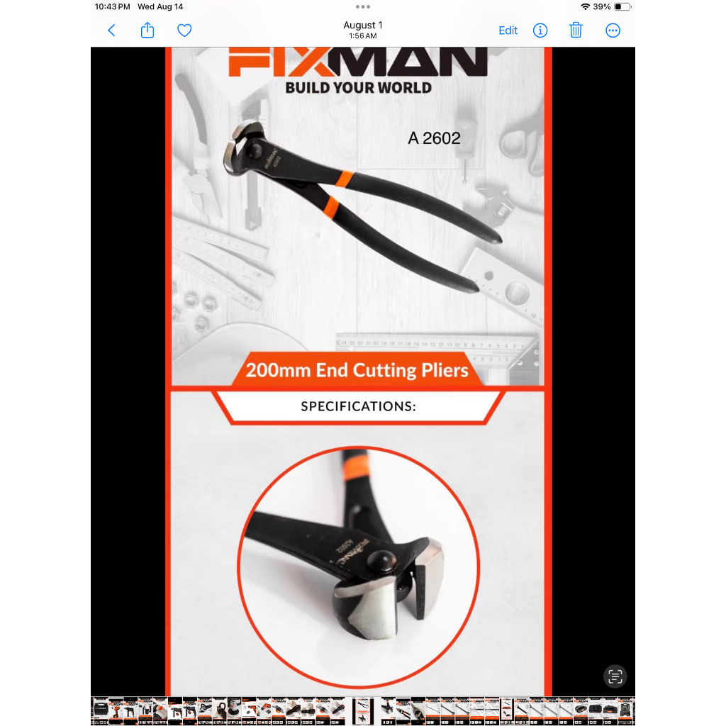 Fixman End Cutting Pliers 200mm | Shopee Philippines