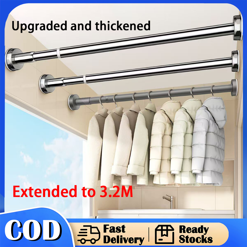 Stainless adjustable clothes rod telescopic curtain rod hanging rod no ...