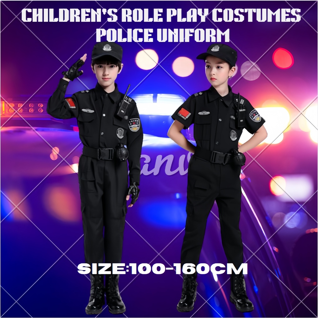 Kid Cosplay Polices Career Costume For Boy Girl Polisemen Long/Short ...