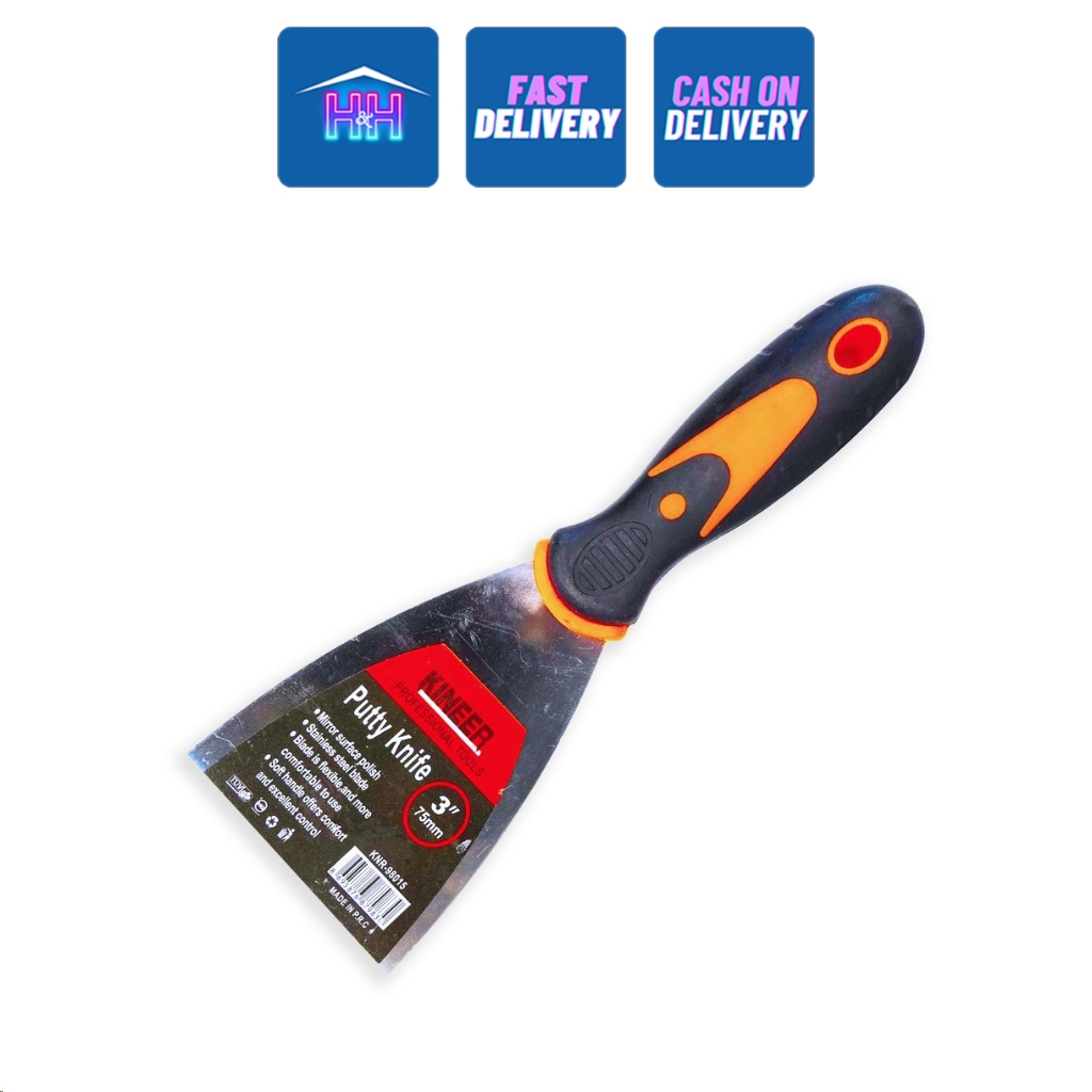 H&H Stainless Steel Wall Putty Knife - Rubber Handle Spatula Masilya 2 ...