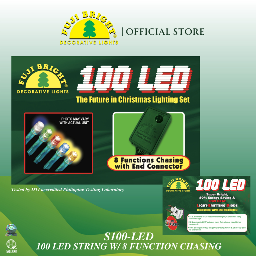 Fuji Bright 100 LED Blinking String Christmas Lights with End Connector ...