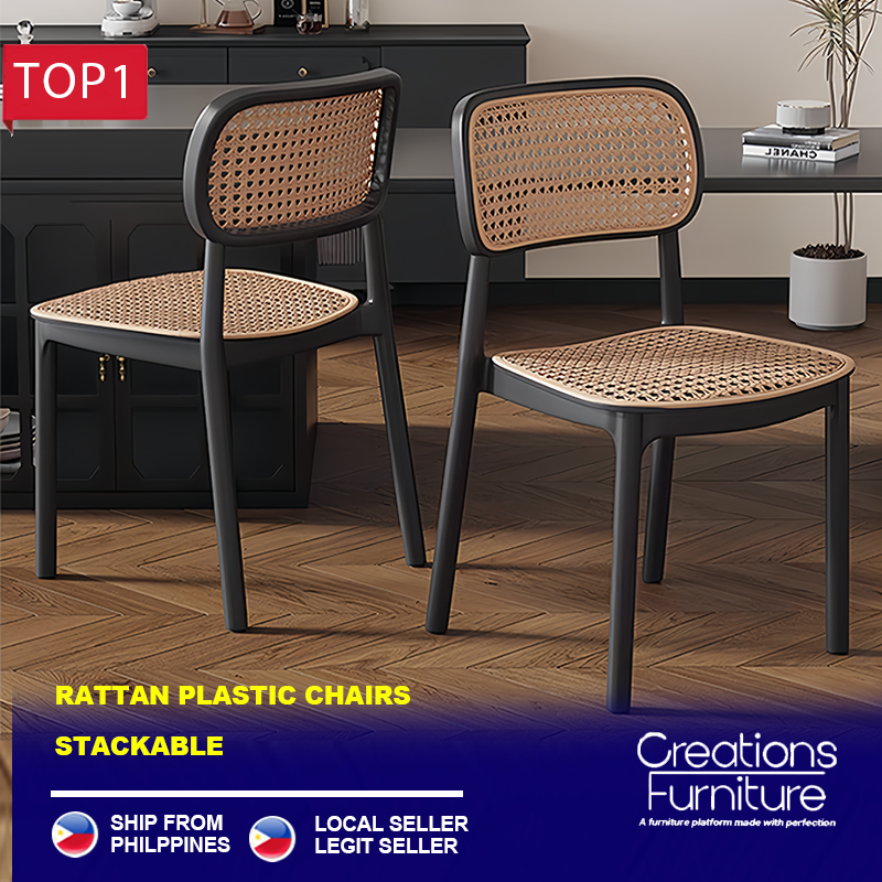 INFORMA Rattan Plastic Chair Thickened Dining Chair Home Chair Outdoor ...