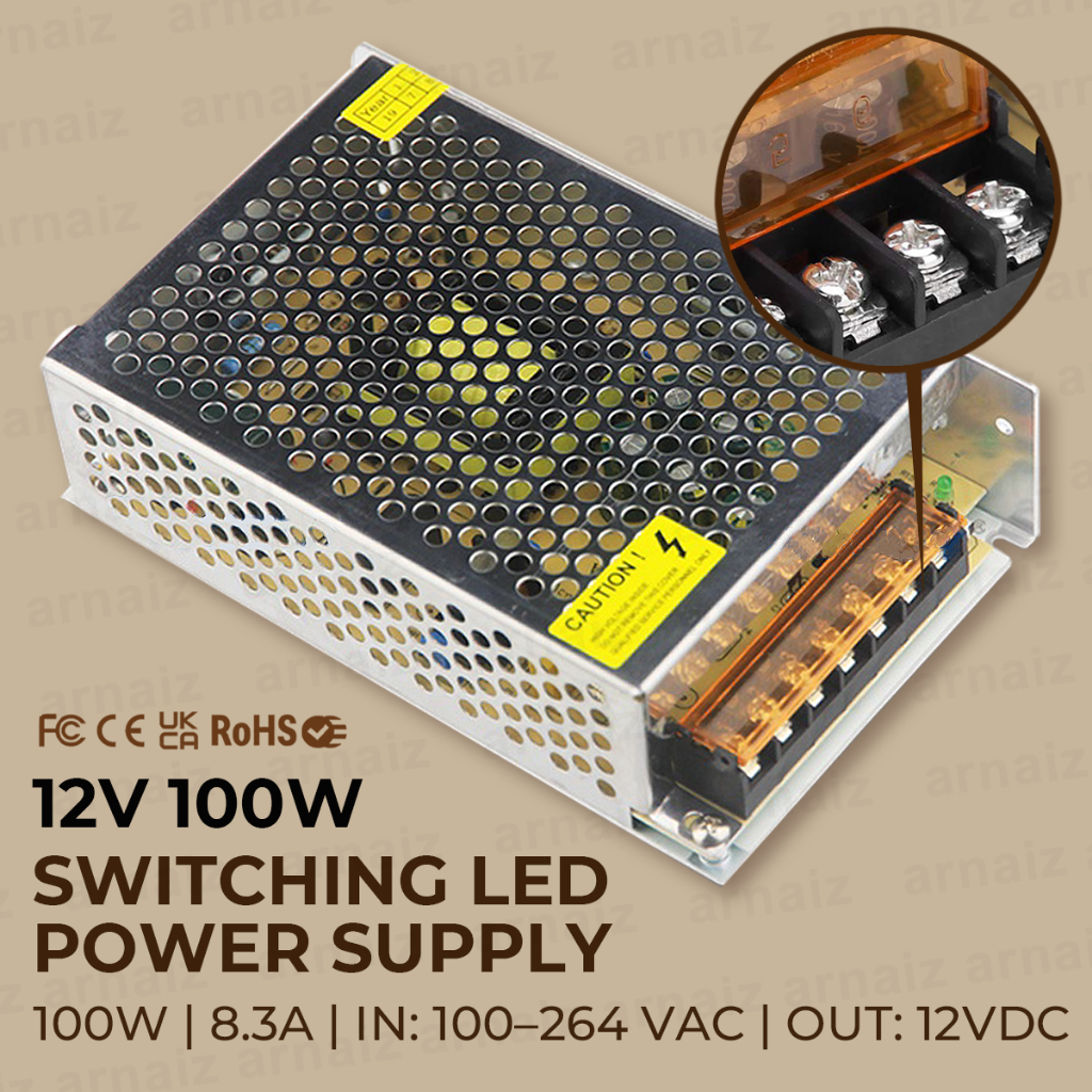 Led Power Supply 12V 100W 8.3A Regulated Switching Power Supply Transformer 220V AC To DC Led ...