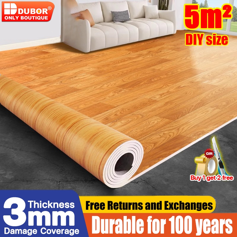 DUBOR 3mm thick 5m² Wooden Vinyl Floor Stickers Self-adhesive PVC Vinyl ...