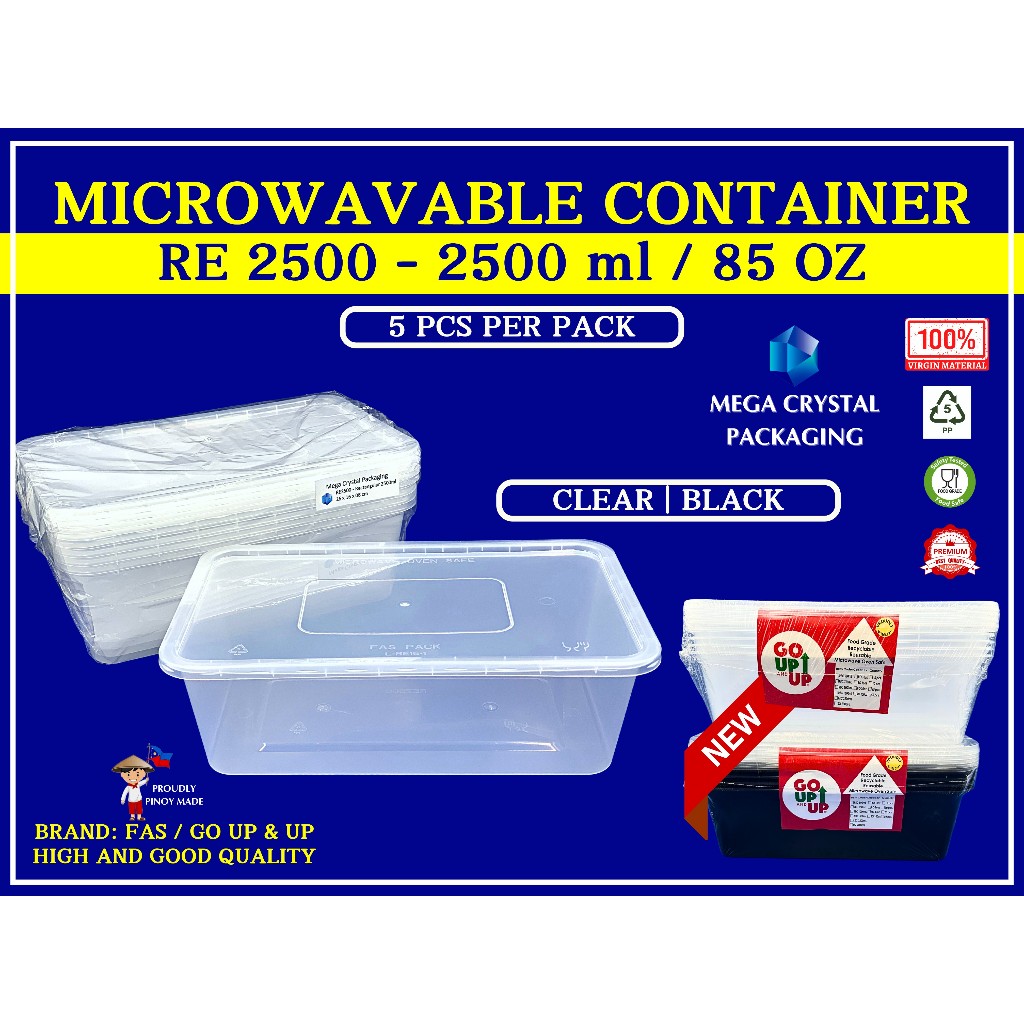 [ 5 Pcs ] Microwavable Container RE 2500 - Rectangular 2500 ml CLEAR | BLACK | Shopee Philippines