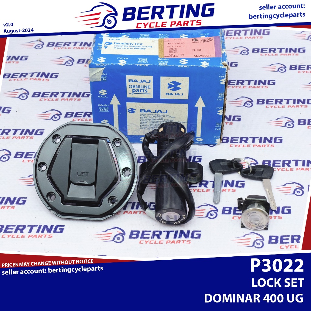 LOCK SET IGNITION SWITCH WITH TANK CAP Dominar 400 UG Genuine JF232616 ...
