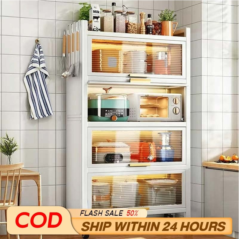 3/4/5 Layers Kitchen Rack Dustproof Storage Cabinet Carbon Steel Multi ...