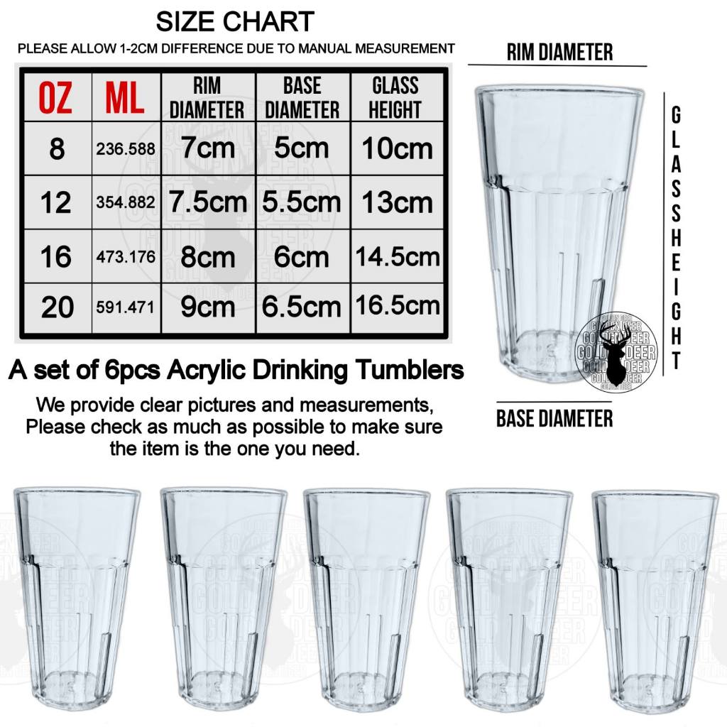 6PCS PLASTIC TUMBLER REUSABLE ACRYLYC CUPS / CLEAR PLASTIC TUMBLER ...