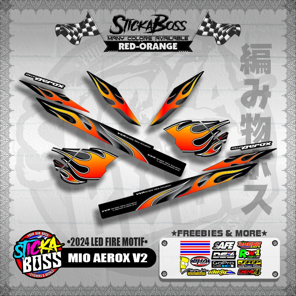 STICKER DECALS for MIO AEROX V2 ( 2024 LED FIRE MOTIF ) By STICKABOSS ...