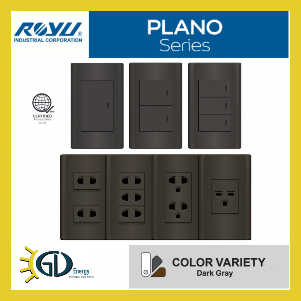 ROYU Plano Series Dark Gray Series 1/ 2 / 3 Gang Switch and Outlet ...