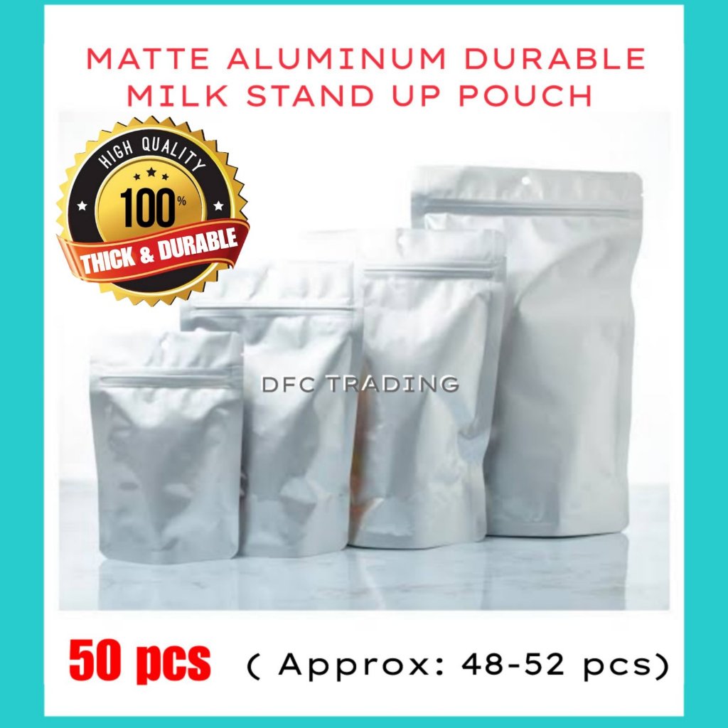 50 pcs Full Silver Thick Heavy Duty Aluminum Stand Up Pouch Resealable Packaging upwh ziplock ...