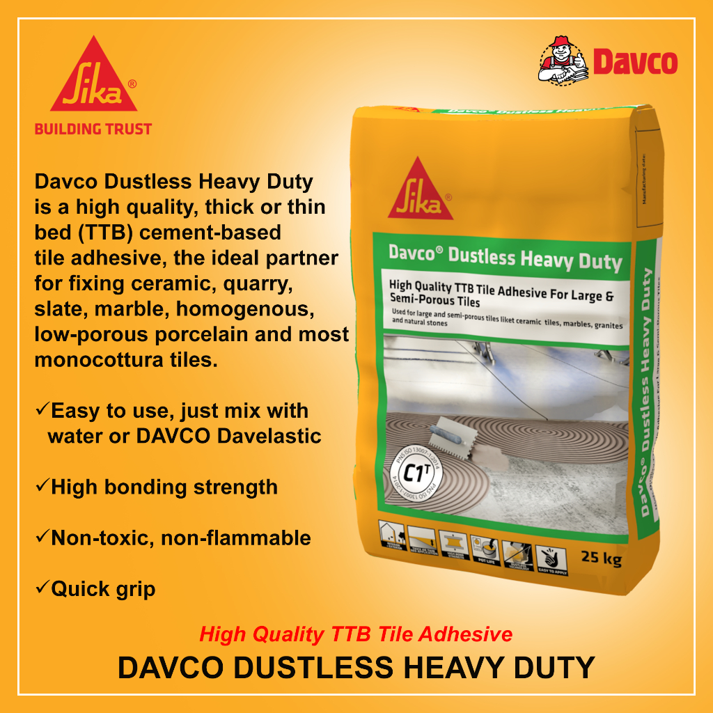 Sika Davco Dustless Heavy Duty Tile Adhesive 25kG Construction | Shopee ...