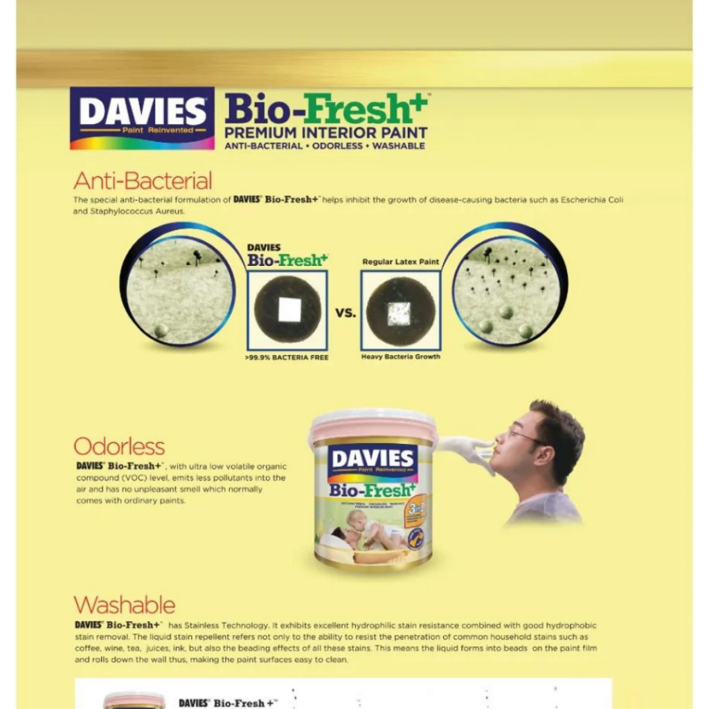 Davies Bio-Fresh Anti-Bacterial Odorless Water-Based Paint 4 Liters ...