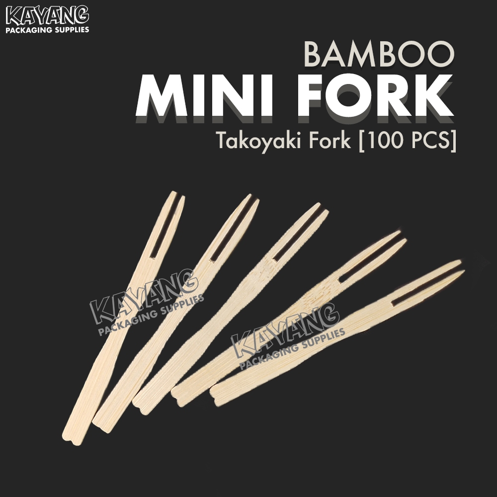 Bamboo Mini Fork 9cm (100 pcs) - (Siomai, Takoyaki, Cocktail, Fruitpick ...