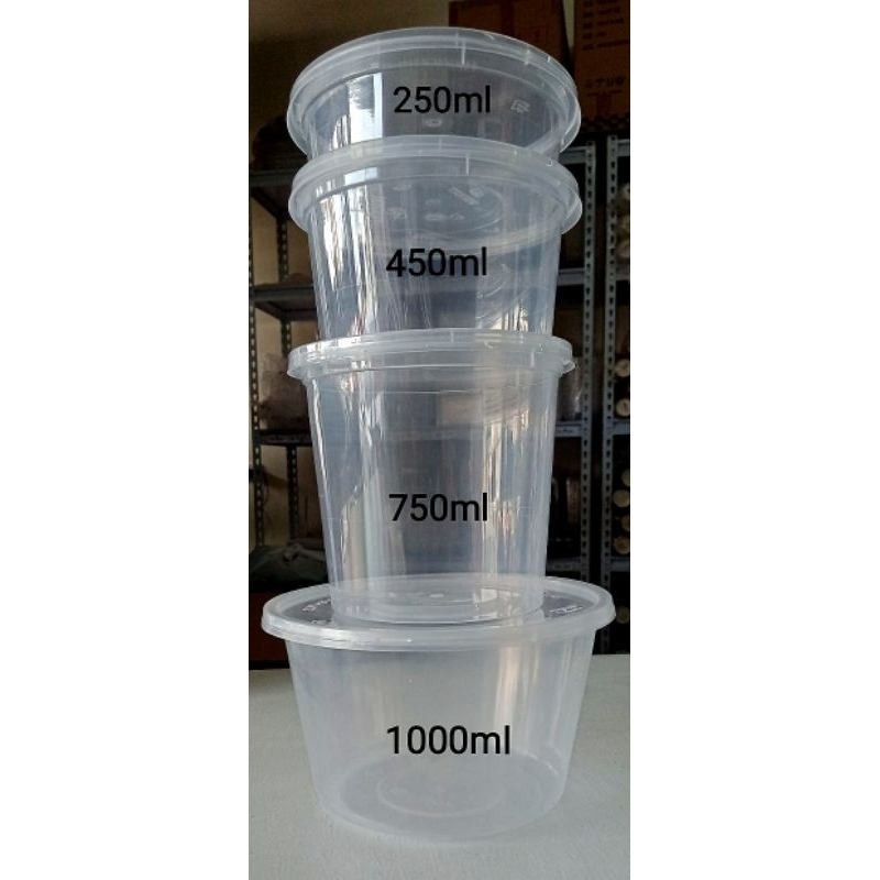 Microwavable Plastic Container Round Clear 250ml/450ml/750ml/1000ml [10pcs/pack] | Shopee ...