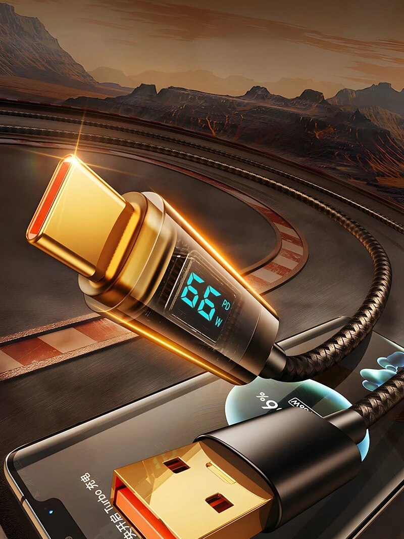 66W Usb to Type-c Braided Data cable Super Fast Charging Transparent ...