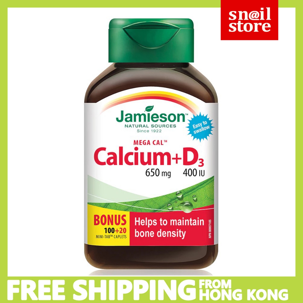 Jamieson Mega CAL Calcium 650 mg+Vitamin D3 400IU (120 caplets mini-tab ...