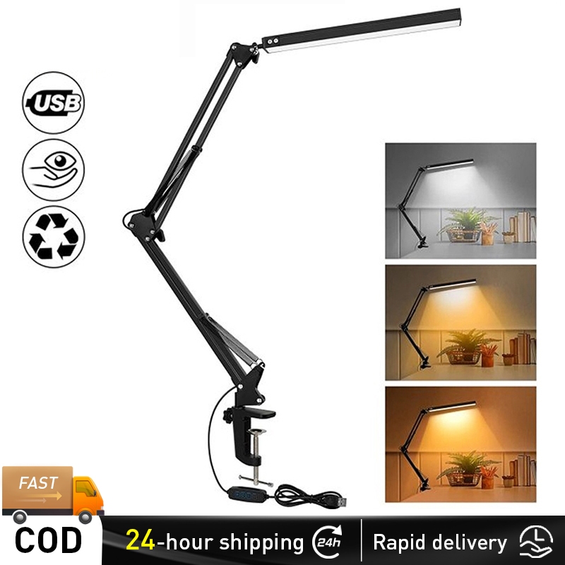 JYP led folding metal desk lamp clip on light clamp long arm dimming ...