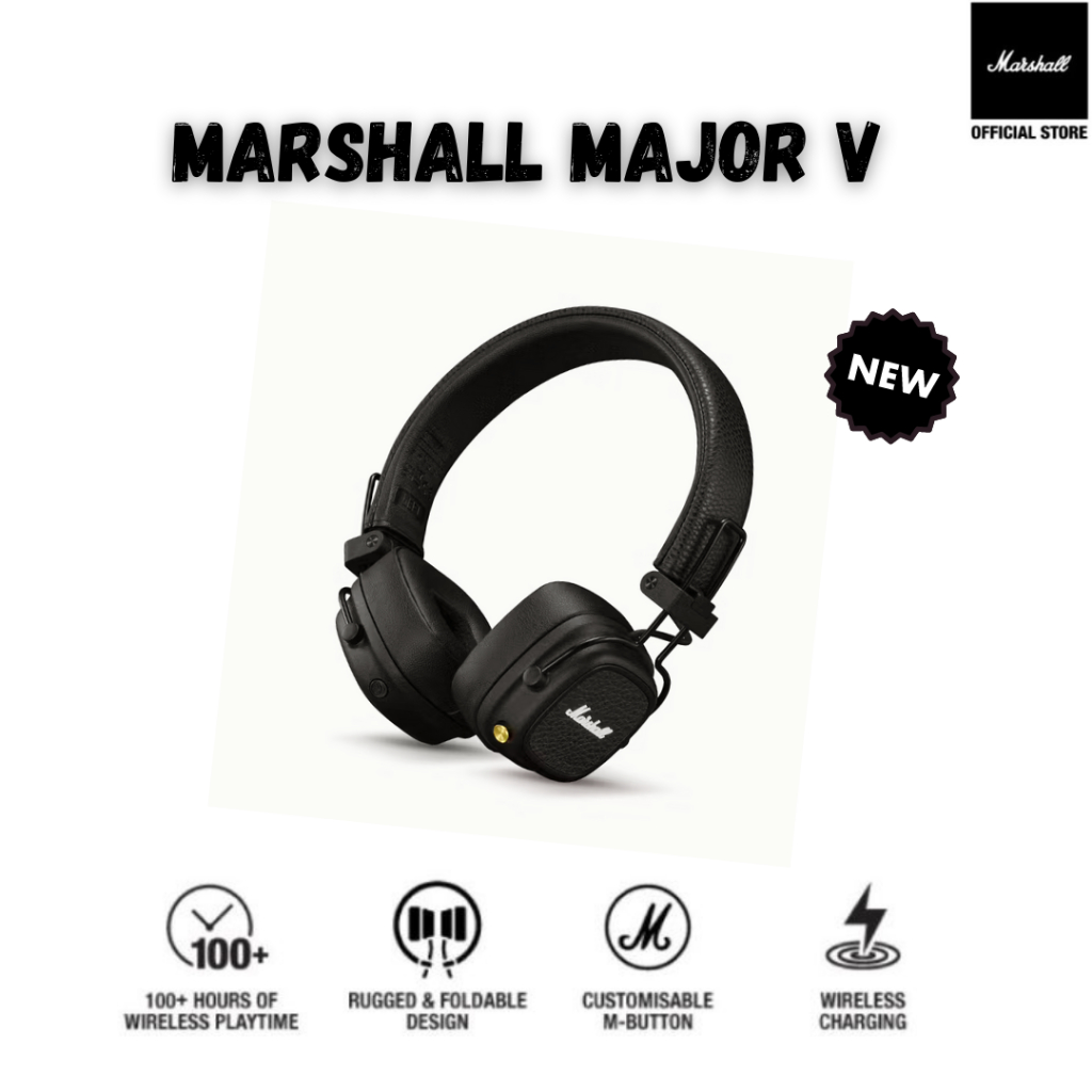 Marshall Major V Wireless Bluetooth On Ear Headphones Mic, Headset Deep ...