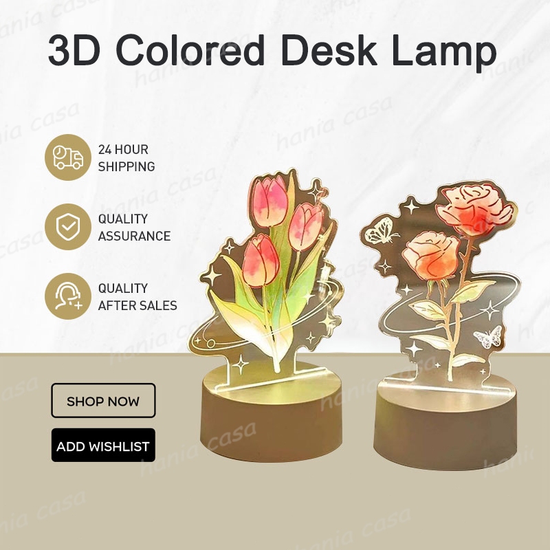 3D Colorful Tulip night light Rose Table Lamp creative Birthday Gift ...