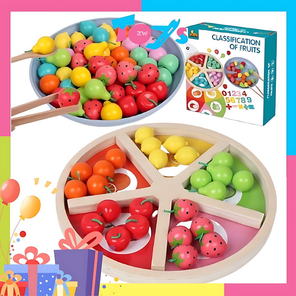 Gift Set Wooden Fruit Sorting Plat Classification of Fruits Kids ...