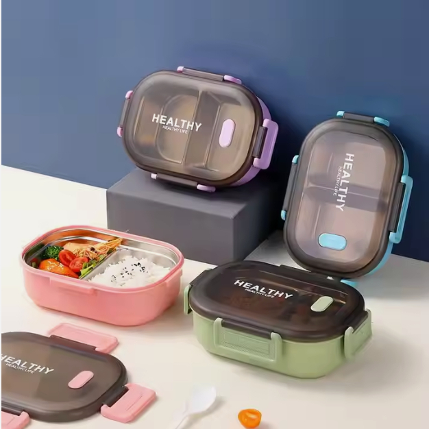 900mL Leakproof Stainless Steel 304 Bento Lunch Box with 3 Compartments ...