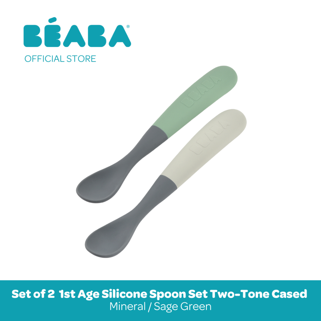 Beaba Set of 2 - 1st Age Silicone Spoons Set Two Tone - Cased (Mineral ...