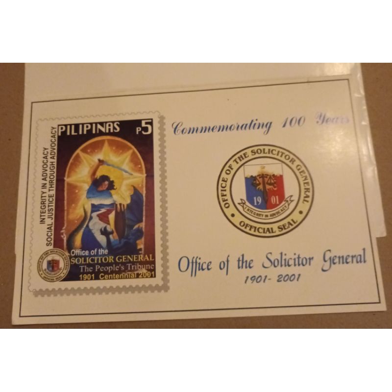 2001 Office of Solicitor General Commemorating 100 years fdc and 3 ...